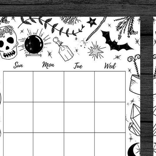Printable Blank Witch Calendar Digital Download Monthly - Etsy