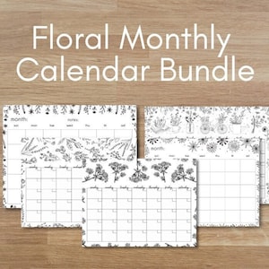 Printable Floral Monthly Calendar Bundle Planner Botanical Flowers Home ...