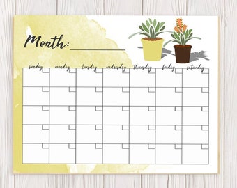 Monthly Calendar Blank Calendar Printable Watercolor | Etsy