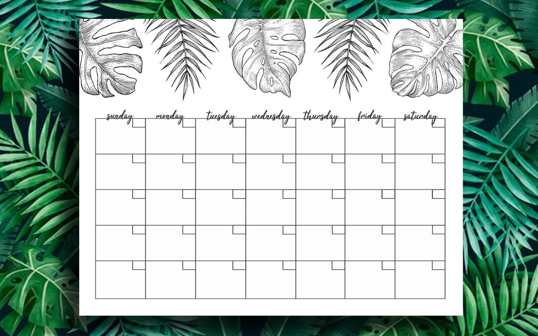 Monstera Monthly Calendar, Blank Calendar, Printable, Agenda, Calendar ...