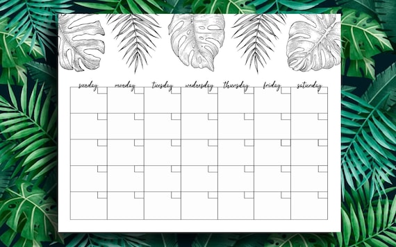 Monstera Monthly Calendar Blank Calendar Printable Agenda - Etsy