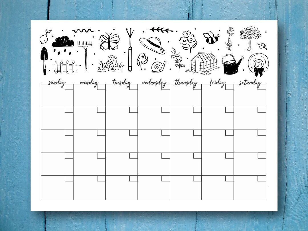 Garden Monthly Calendar, Blank Calendar, Printable, Floral, Monthly ...