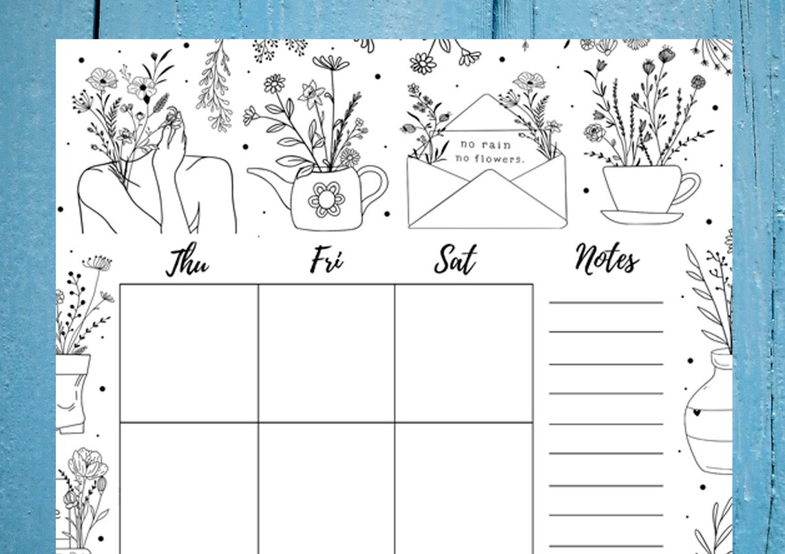 Printable A5 Floral Monthly Calendar Botanical Spring Planner Digital ...