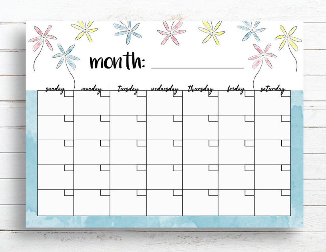 Calendario mensual en blanco calendario flores agenda | Etsy