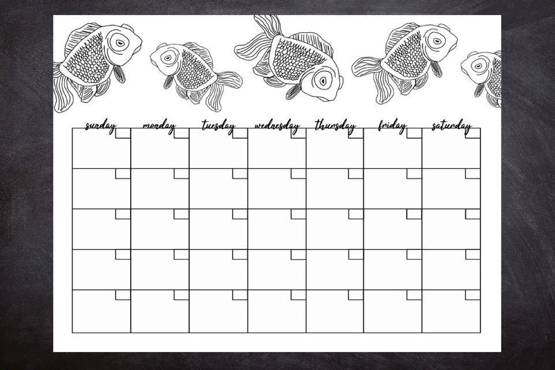 Printable Black Moor Goldfish Calendar | Blank Monthly Calendar | Fish ...