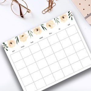 Printable Monthly Calendar, Blank Calendar, Floral Calendar, Shabby ...
