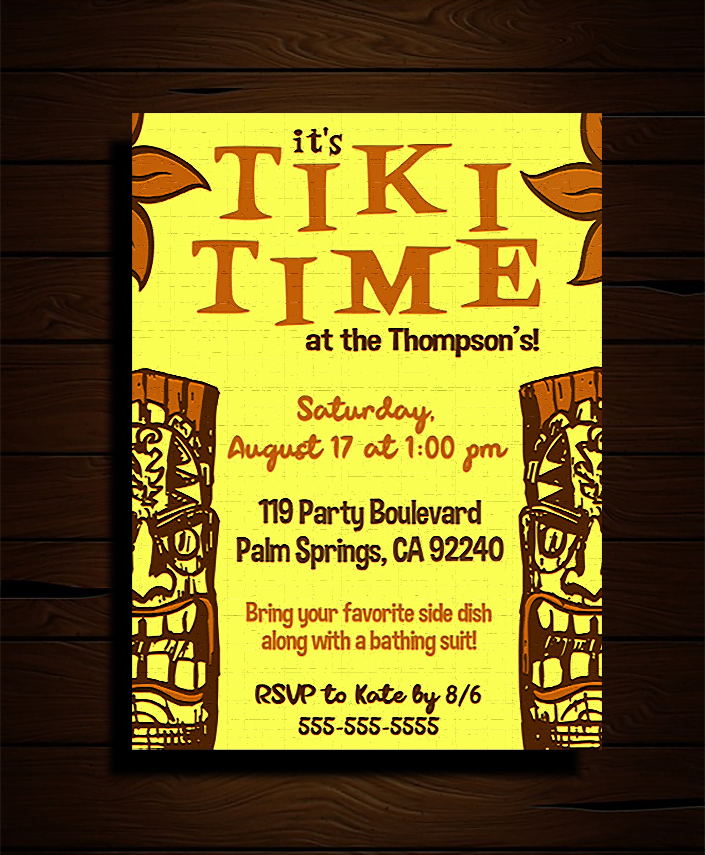 Custom Printable Tiki Party Invitation Luau Invite Pool | Etsy