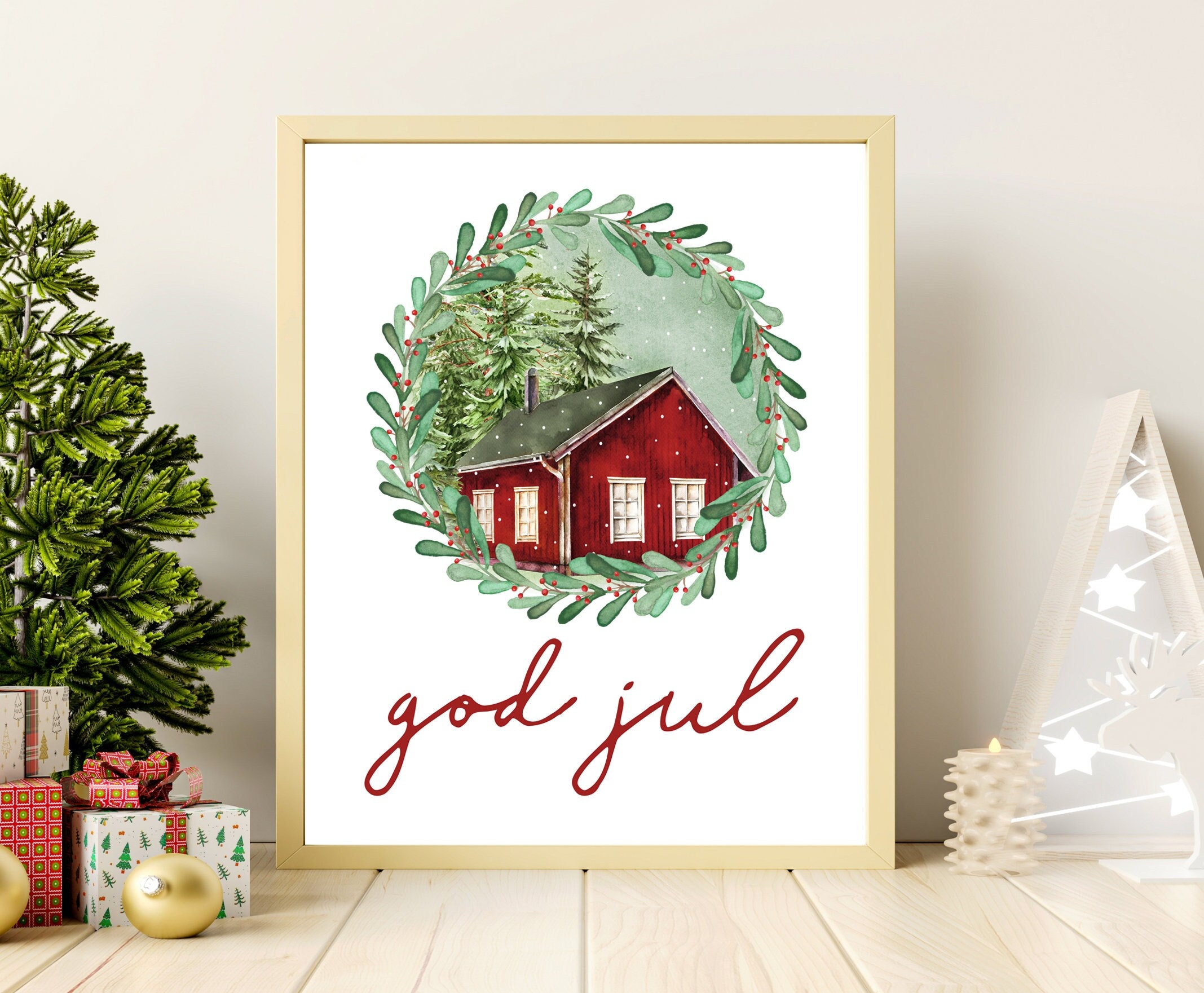 God Jul Art, Printable, Christmas, Yule, Swedish, Scandinavian ...