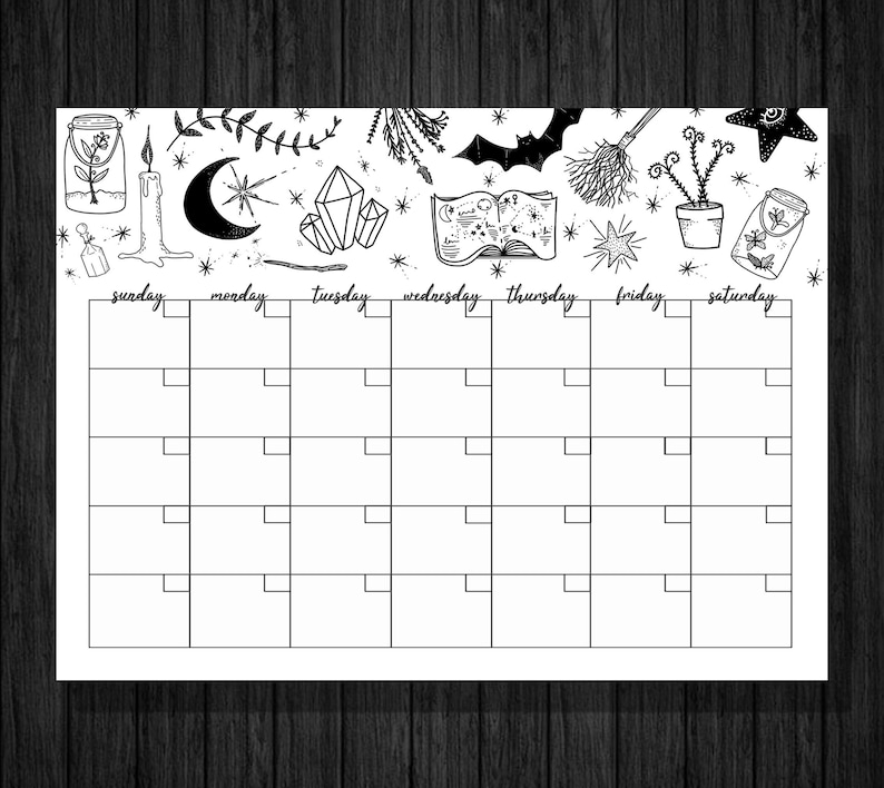 Printable Blank Witch Calendar | Digital Download | Monthly Calendar ...