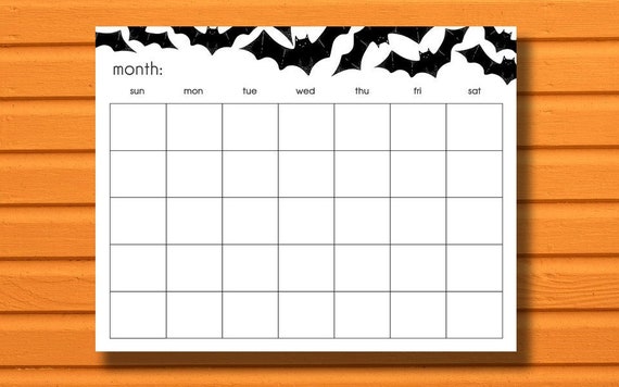 Printable Bat Calendar Halloween Monthly Calendar Blank | Etsy