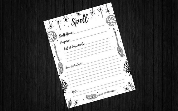 Printable Spells Page Spellbook Spells Witch | Etsy