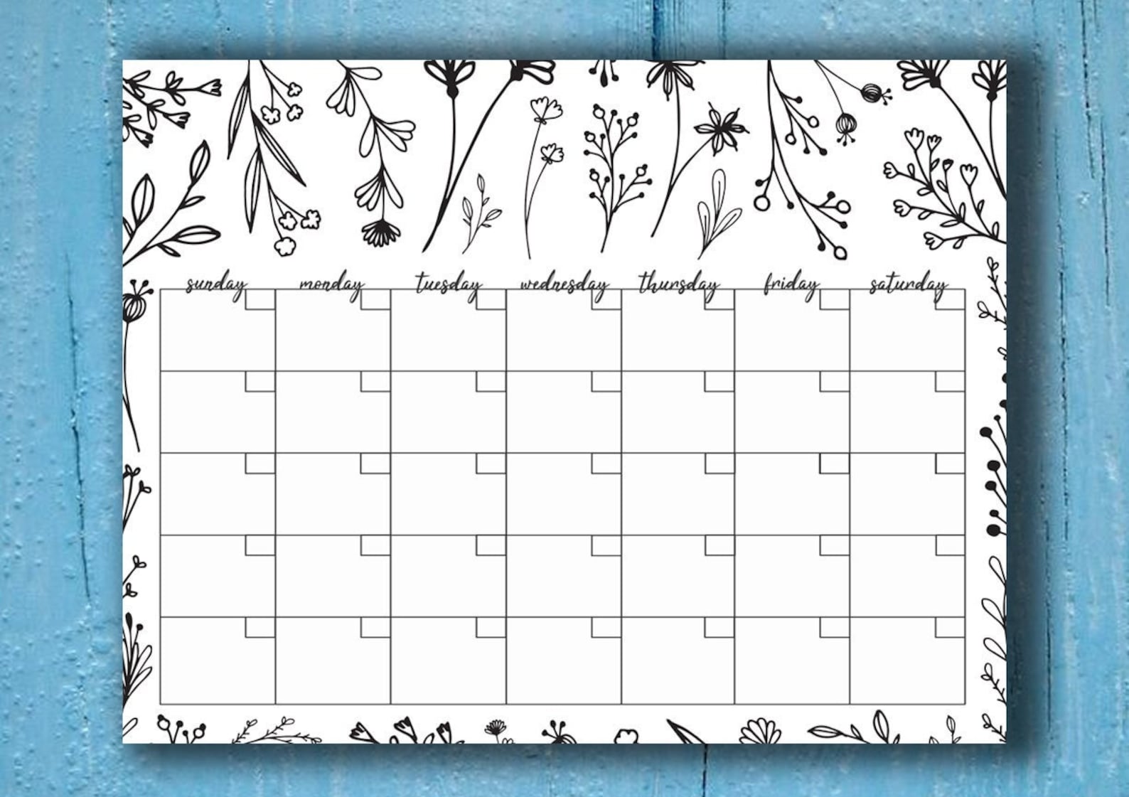 Floral Monthly Calendar, Blank Calendar, Printable, Monthly Agenda ...