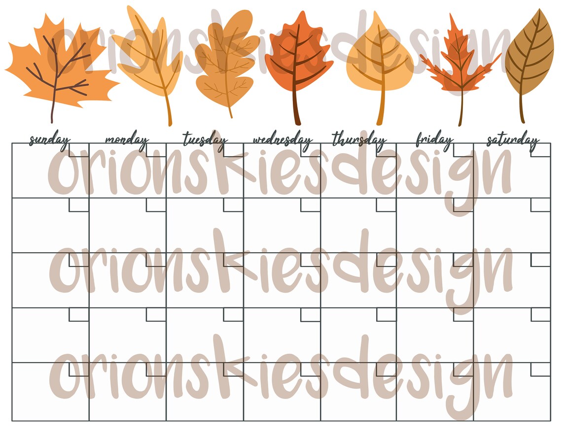 Leaves Calendar Printable Calendar Monthly Calendar Agenda Planner Fall ...