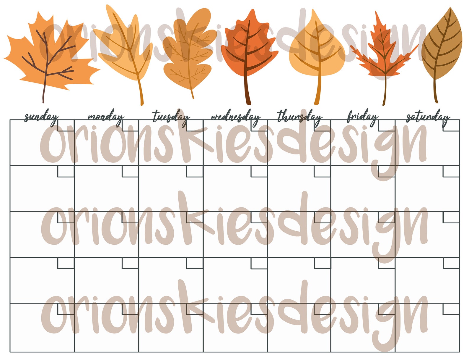 Leaves Calendar Printable Calendar Monthly Calendar Agenda Planner Fall ...