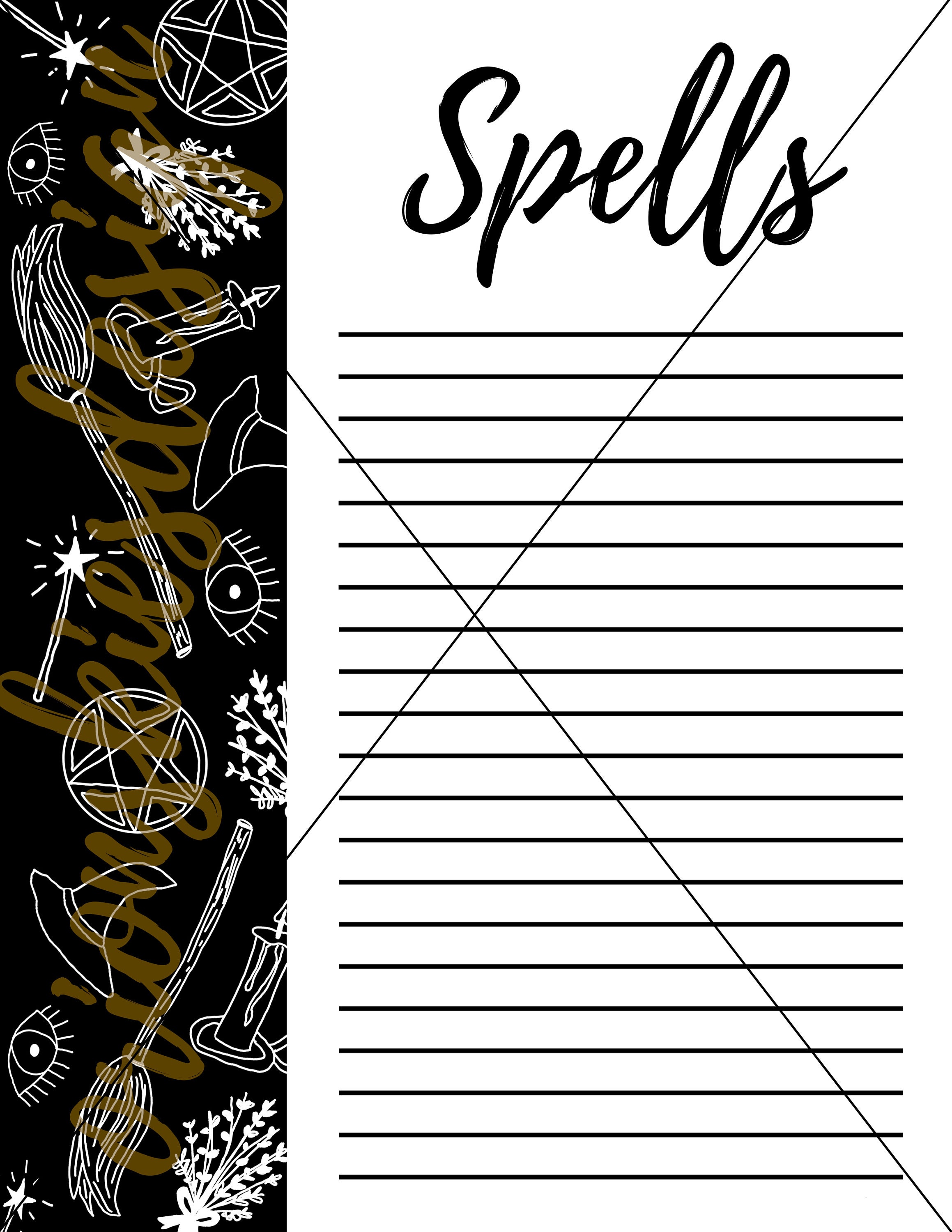 Printable Spell Template Spellbook Spells Witch | Etsy
