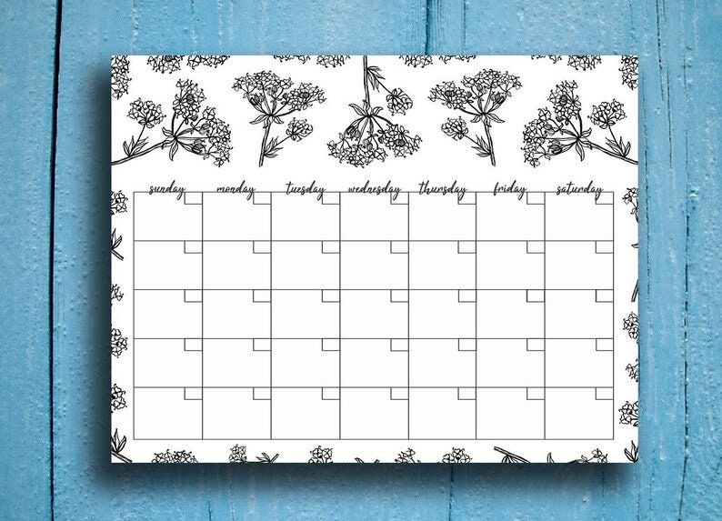 Printable Floral Monthly Calendar Bundle Planner Botanical Flowers Home ...