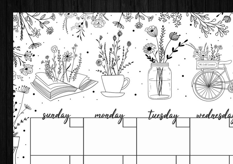 Printable Blank Monthly Calendar | Botanical | Spring | Floral | Witch ...