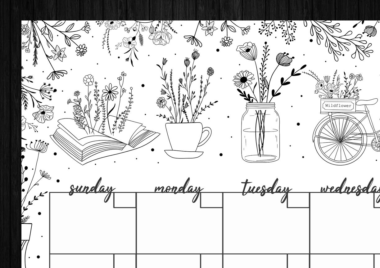 Printable Blank Monthly Calendar Botanical Spring Floral Witch Garden ...