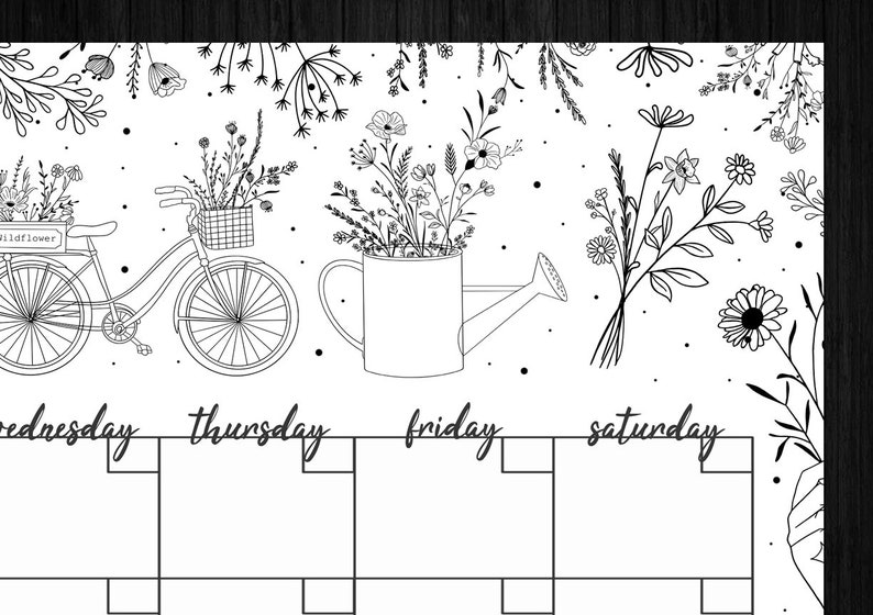 Printable Blank Monthly Calendar Botanical Spring Floral Witch Garden ...
