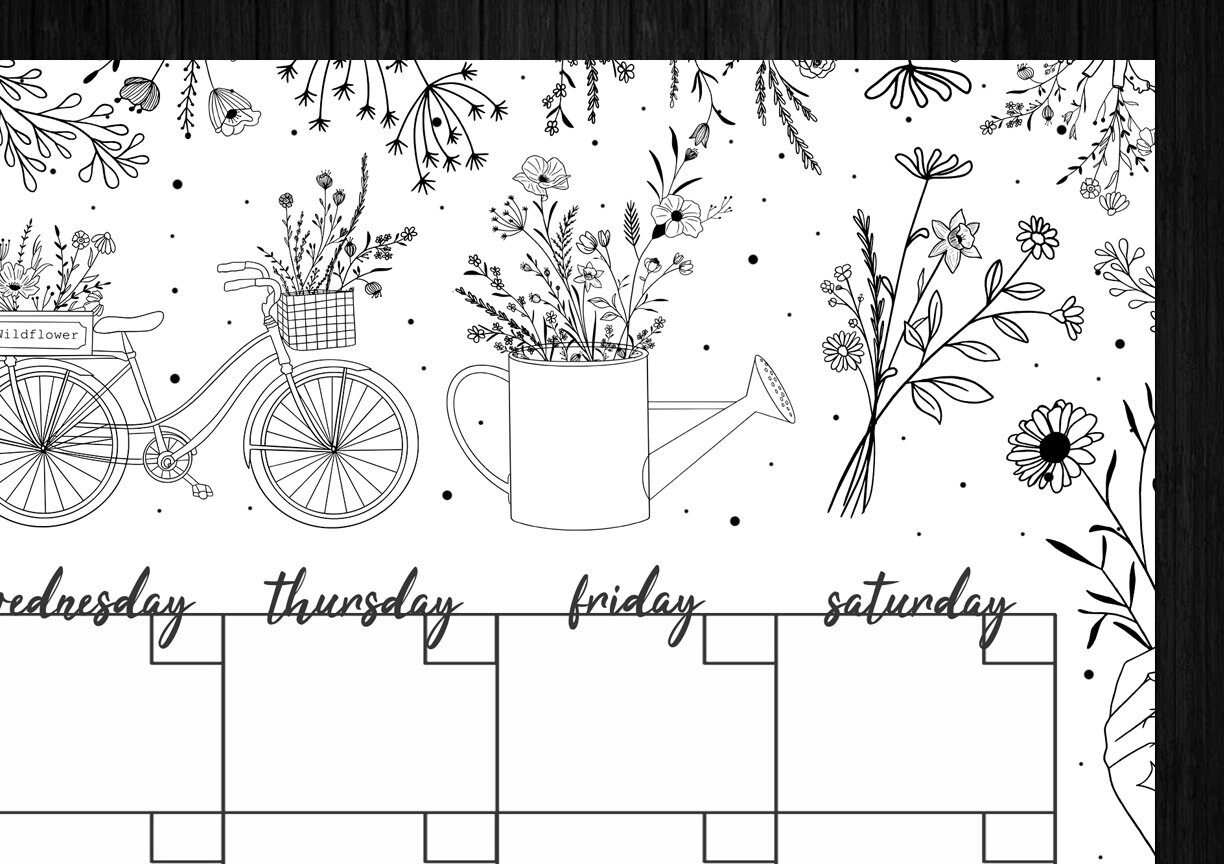 Printable Blank Monthly Calendar Botanical Spring Floral Witch Garden ...