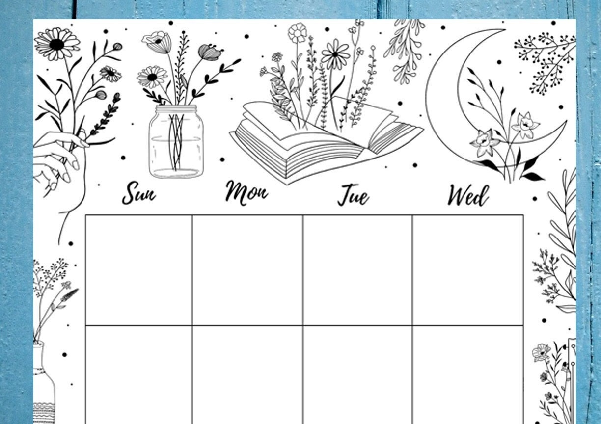 Printable A5 Floral Monthly Calendar Botanical Spring Planner Digital ...