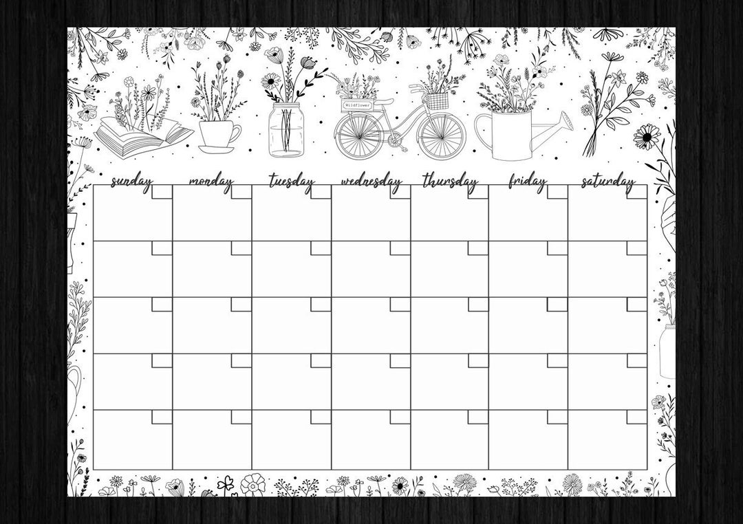 Printable Blank Monthly Calendar | Botanical | Spring | Floral | Witch ...