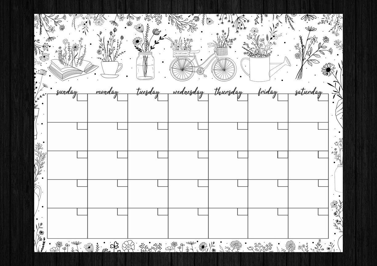Printable Blank Monthly Calendar | Botanical | Spring | Floral | Witch ...