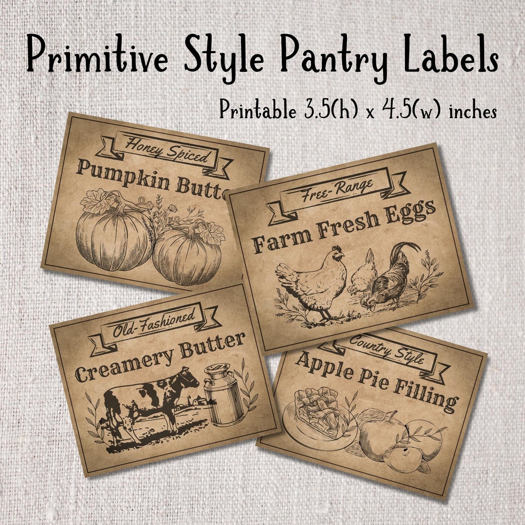 Primitive Style Printable Pantry Labels | Vintage | Country | Farmhouse ...