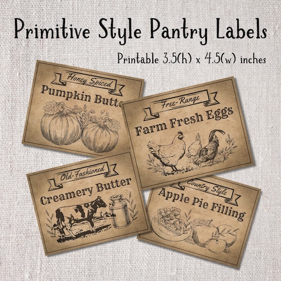 Printable Primitive Labels Digital Country Store Labels, Primitive