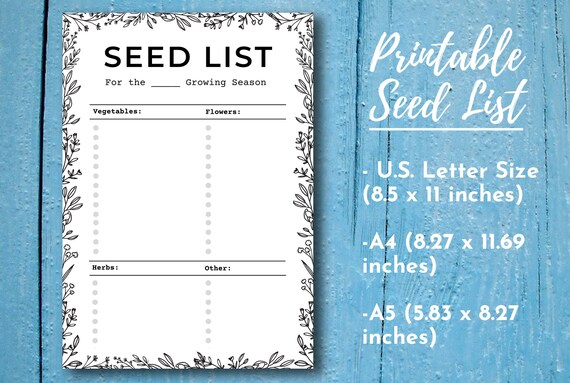 Printable Seed List Planner Insert US Letter Size A4 | Etsy