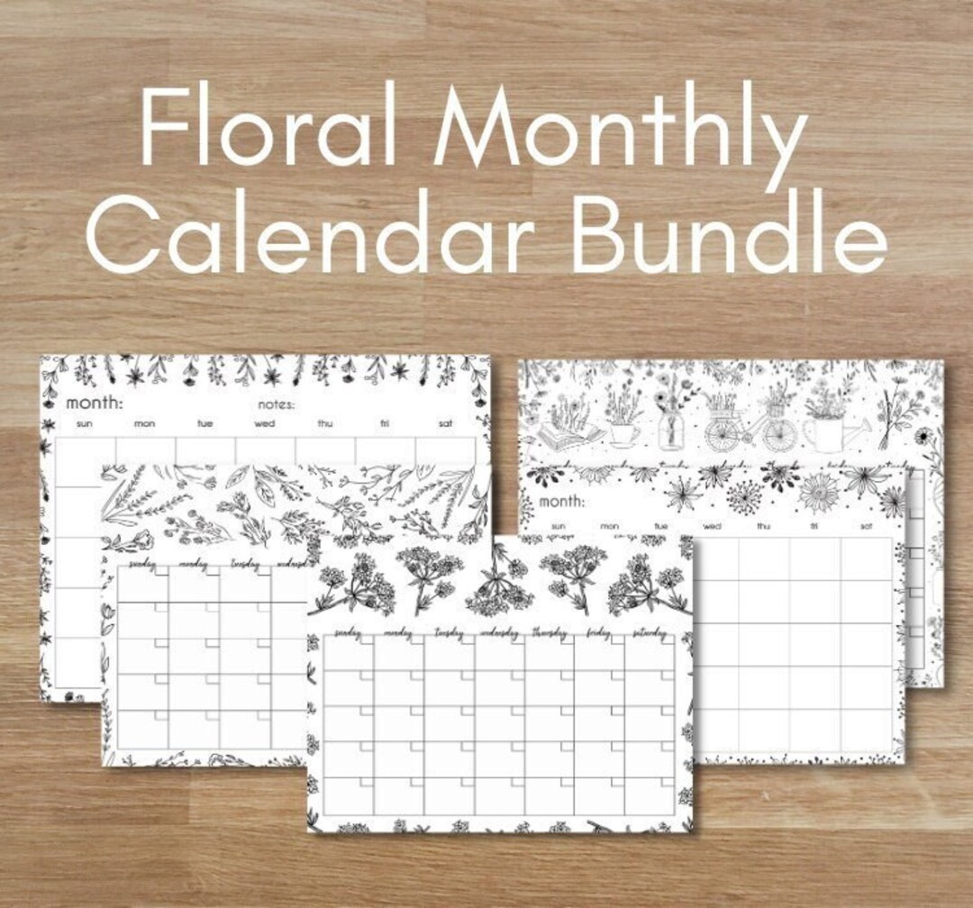 Printable Floral Monthly Calendar Bundle Planner Botanical Flowers Home ...
