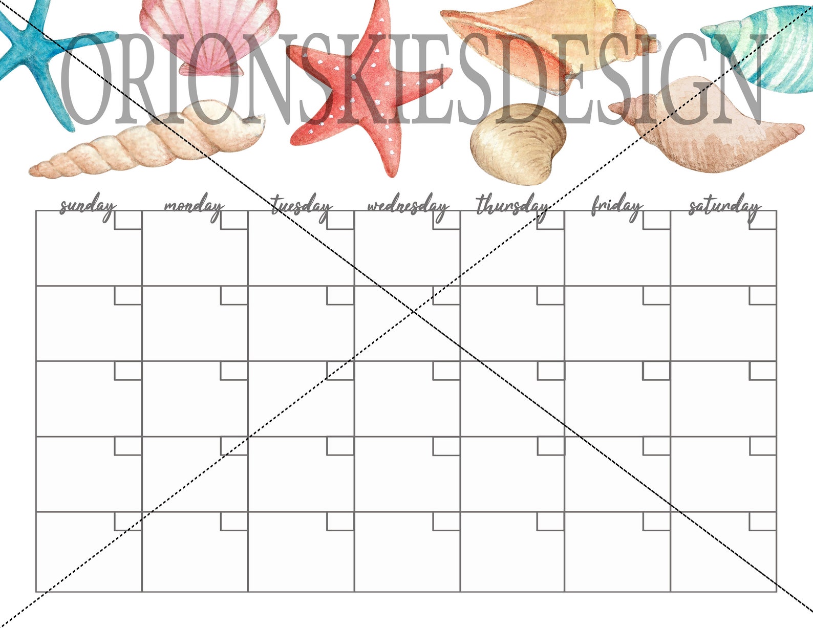 Printable Shell Calendar Beach Ocean Nautical Summer | Etsy