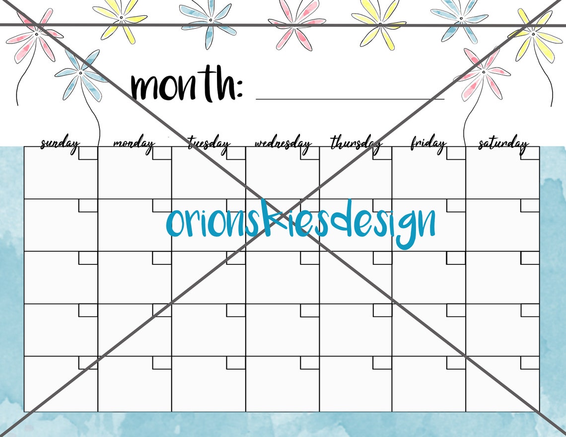 Blank Monthly Calendar Calendar Flowers Printable Monthly - Etsy