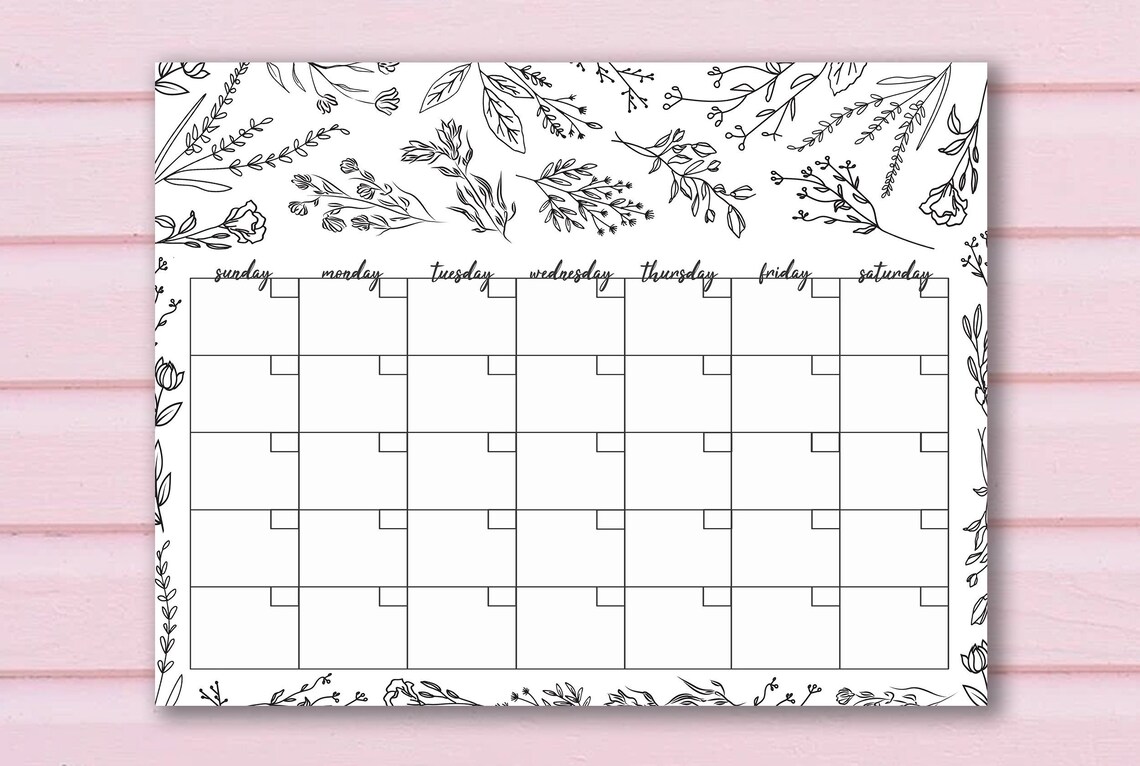 Floral Monthly Calendar, Blank Calendar, Printable, Agenda, Calendar ...