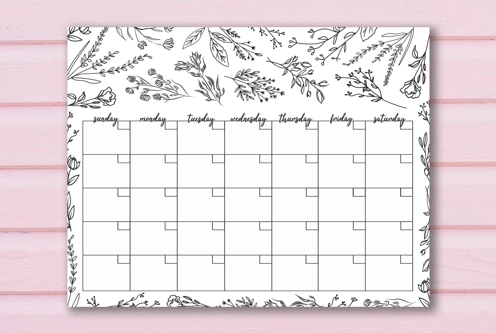 Floral Monthly Calendar, Blank Calendar, Printable, Agenda, Calendar ...