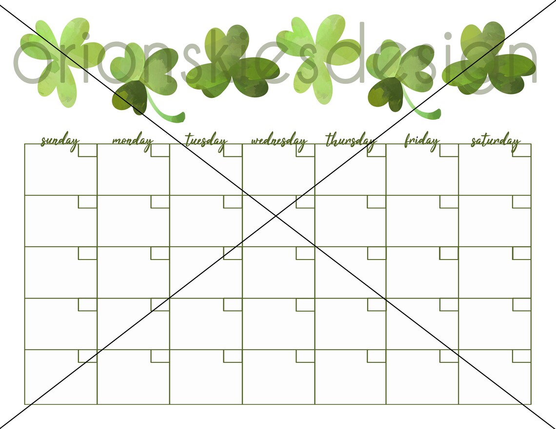 Printable Shamrock Calendar St. Patricks Day March - Etsy