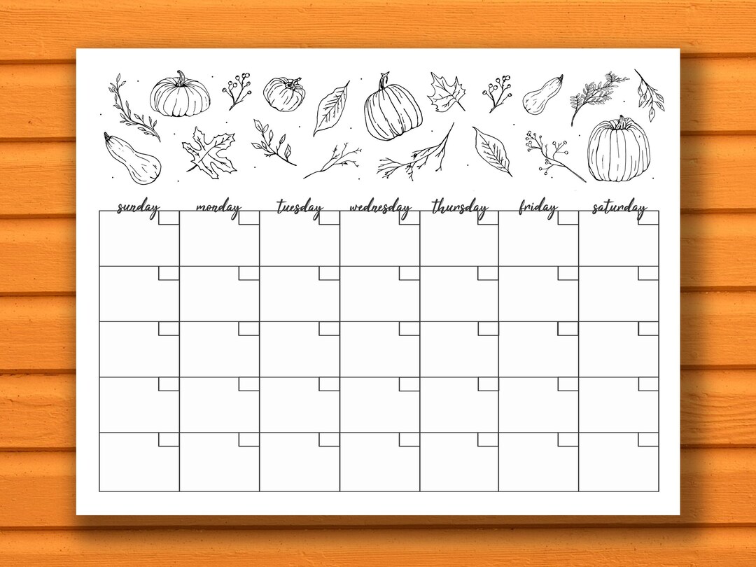 Fall Harvest Printable Blank Calendar | Digital Download | Monthly ...