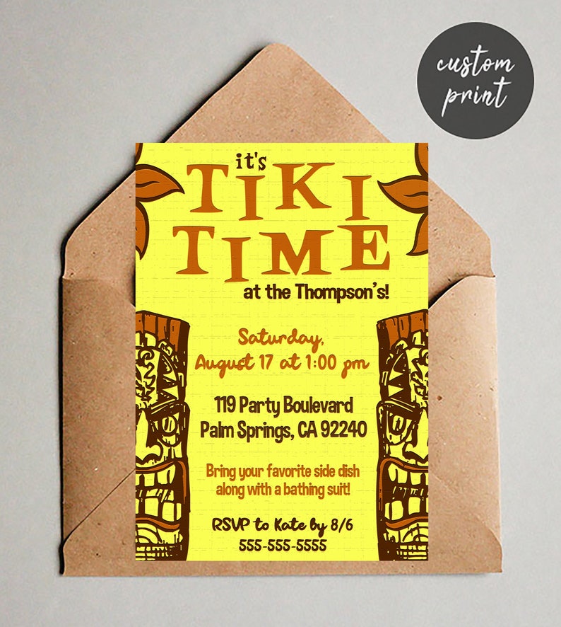Custom Printable Tiki Party Invitation Luau Invite Pool | Etsy