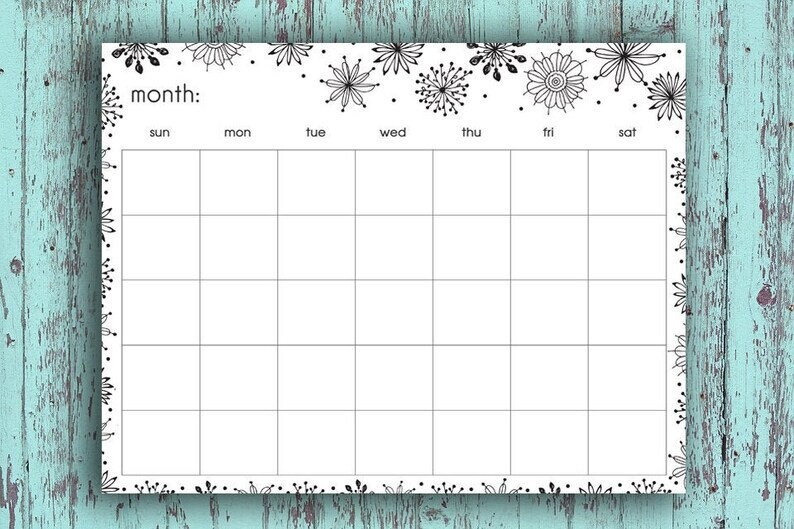Printable Floral Monthly Calendar Bundle Planner Botanical Flowers Home ...