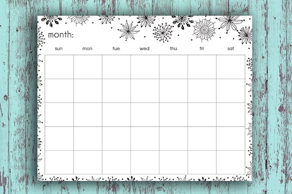 Floral Monthly Calendar Blank Calendar Printable Monthly - Etsy