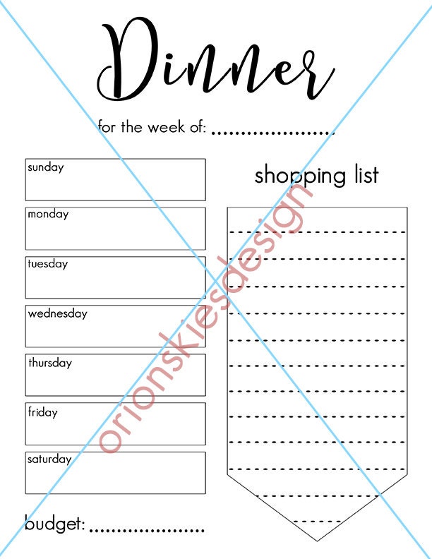 Weekly Meal Planner Dinner Planner Printable Planner Meal - Etsy