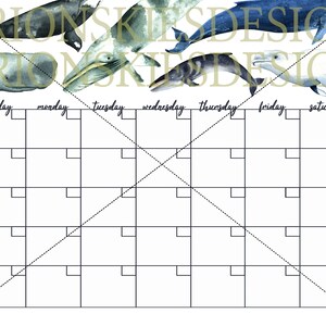 Whales Blank Printable Calendar | Whale | Ocean | Beach | Nautical ...