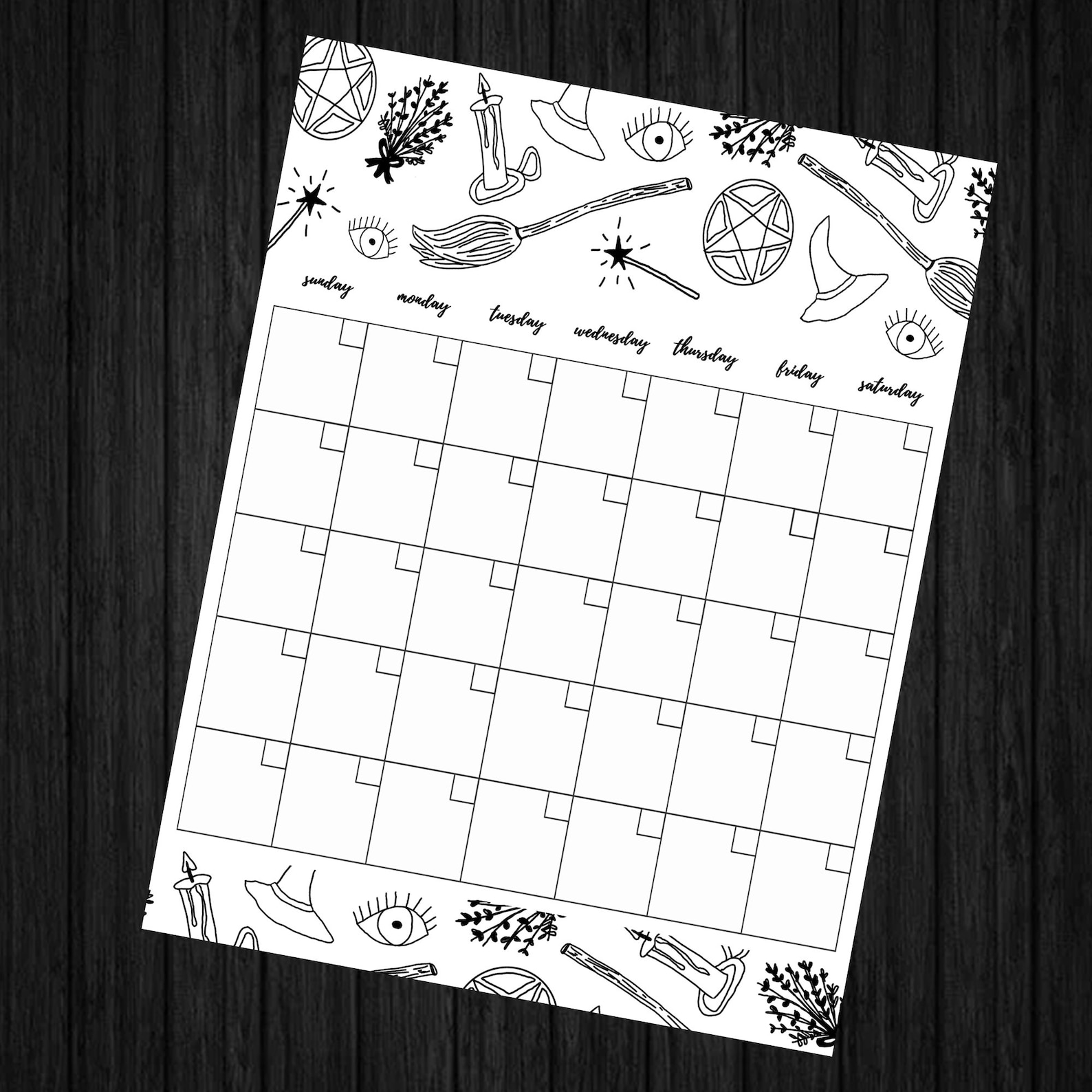 Printable Witch Calendar | Blank Monthly Calendar | Evil Eye | Spells ...