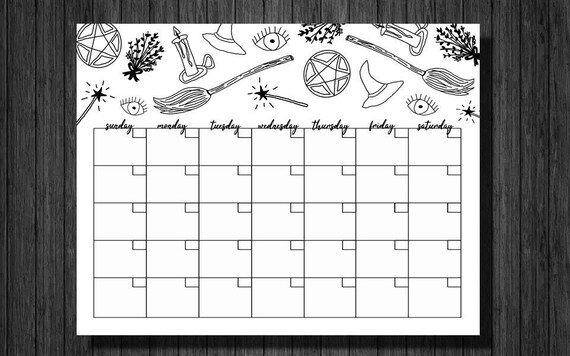 Printable Witch Calendar Blank Monthly Calendar Evil Eye | Etsy
