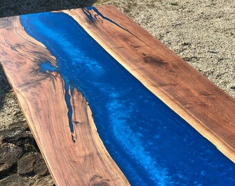 Live Edge Epoxy River Table Kitchen Table Dining Walnut Black - Etsy