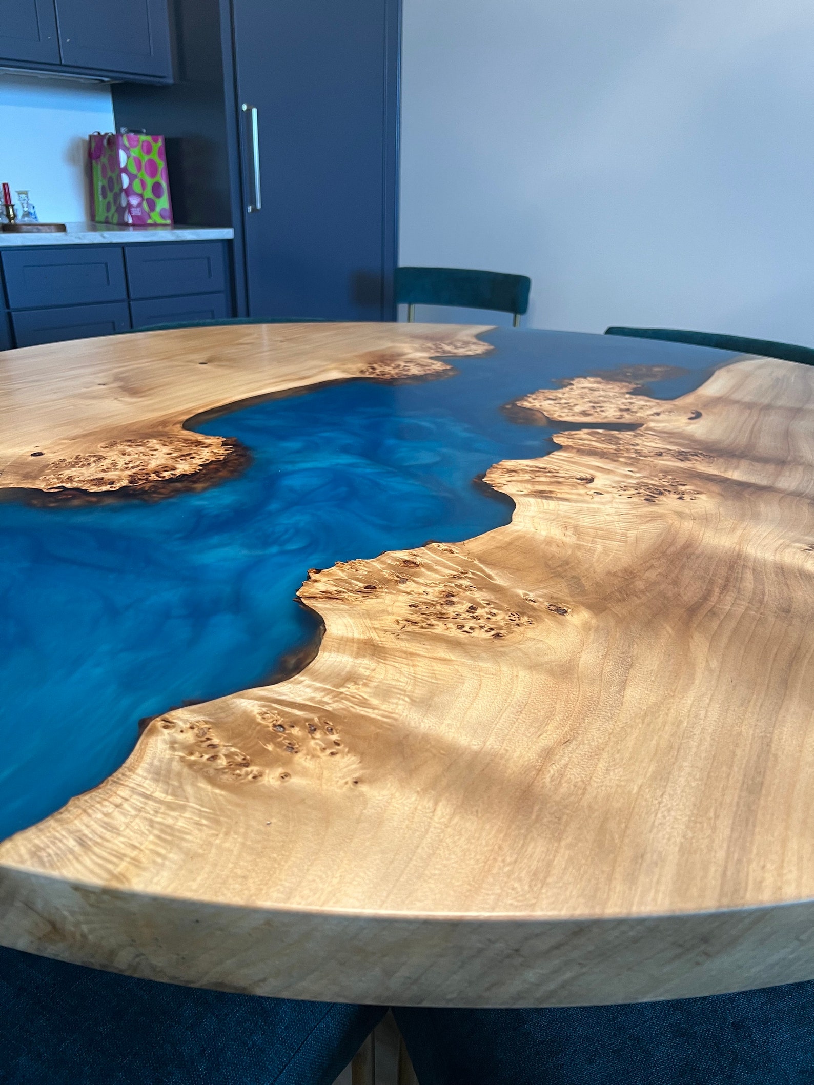 Mappa Burl Round Dining Room River Table - Etsy