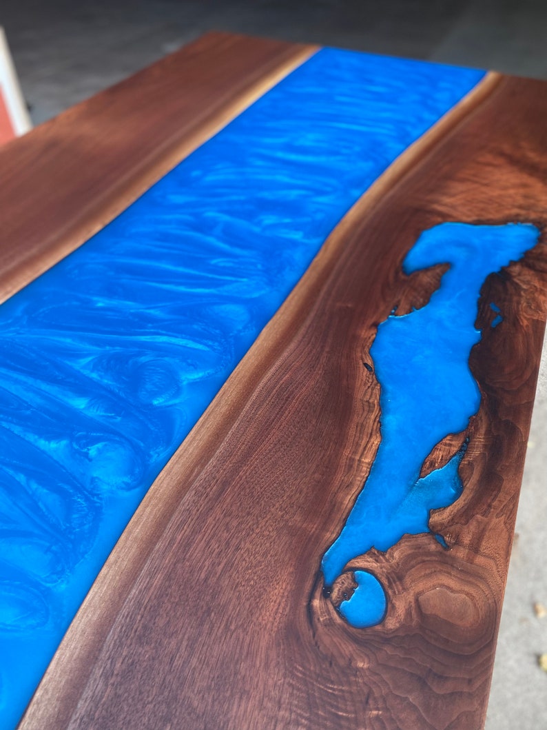 Black Walnut Dining River Table With Blue Epoxy - Etsy