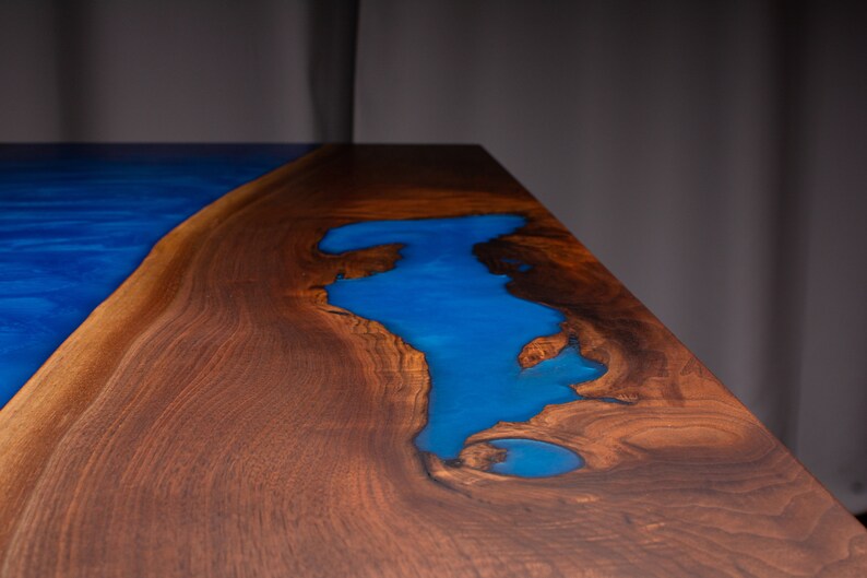 Black Walnut Dining River Table With Blue Epoxy - Etsy