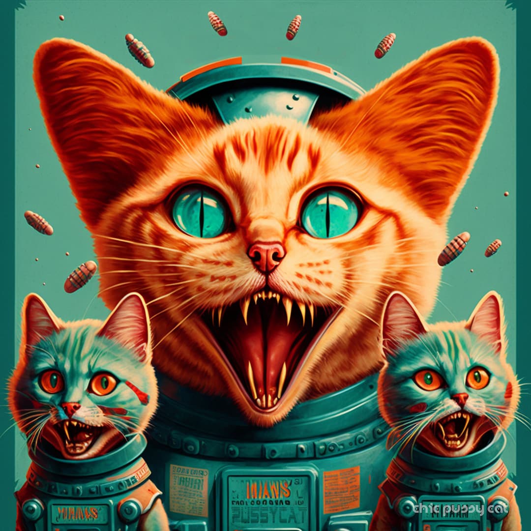 3 CRAZED CATS - Cat Art, Funny Art, Cat Lover Art, Mars Attacks ...