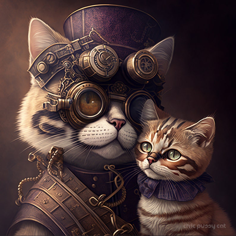 STEAMPUNK KITTIES - Cat Art, Funny Art, Cat Lover Art, Fashion Art ...